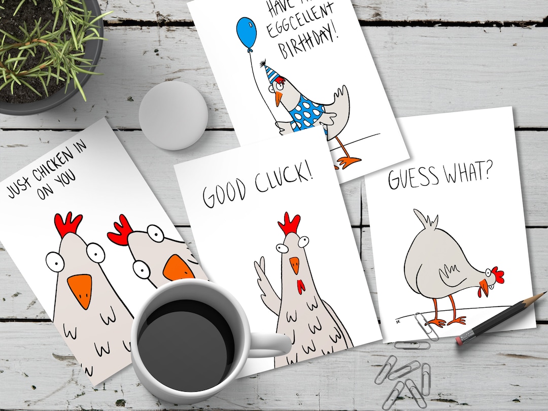 Chicken Punny Greeting Cards - Set of 4 Handmade Funny Cards With Kraft ...