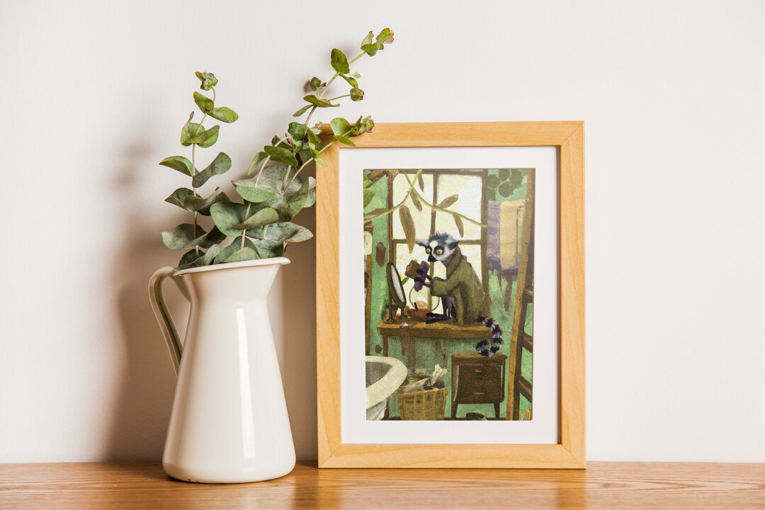 Wall Decor Quirky Lemur Vanity Mirror Art Whimsical Lemur Wearing Robe ...