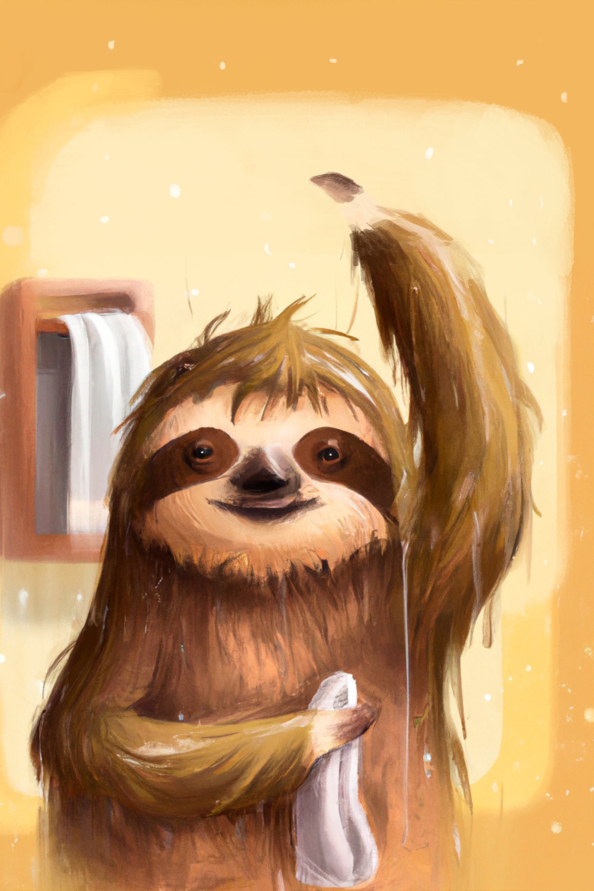 Quirky Sloth Art Funny Bath Sloth Painting Whimsical Bathroom - Etsy