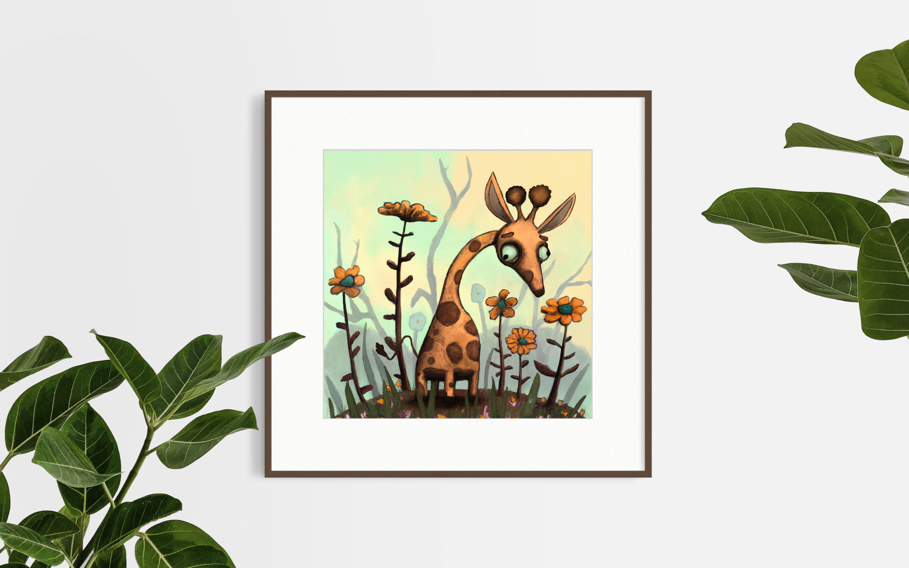 Quirky Home Decor Whimsical Giraffe Digital Art Print 8x8in Giraffe Art ...