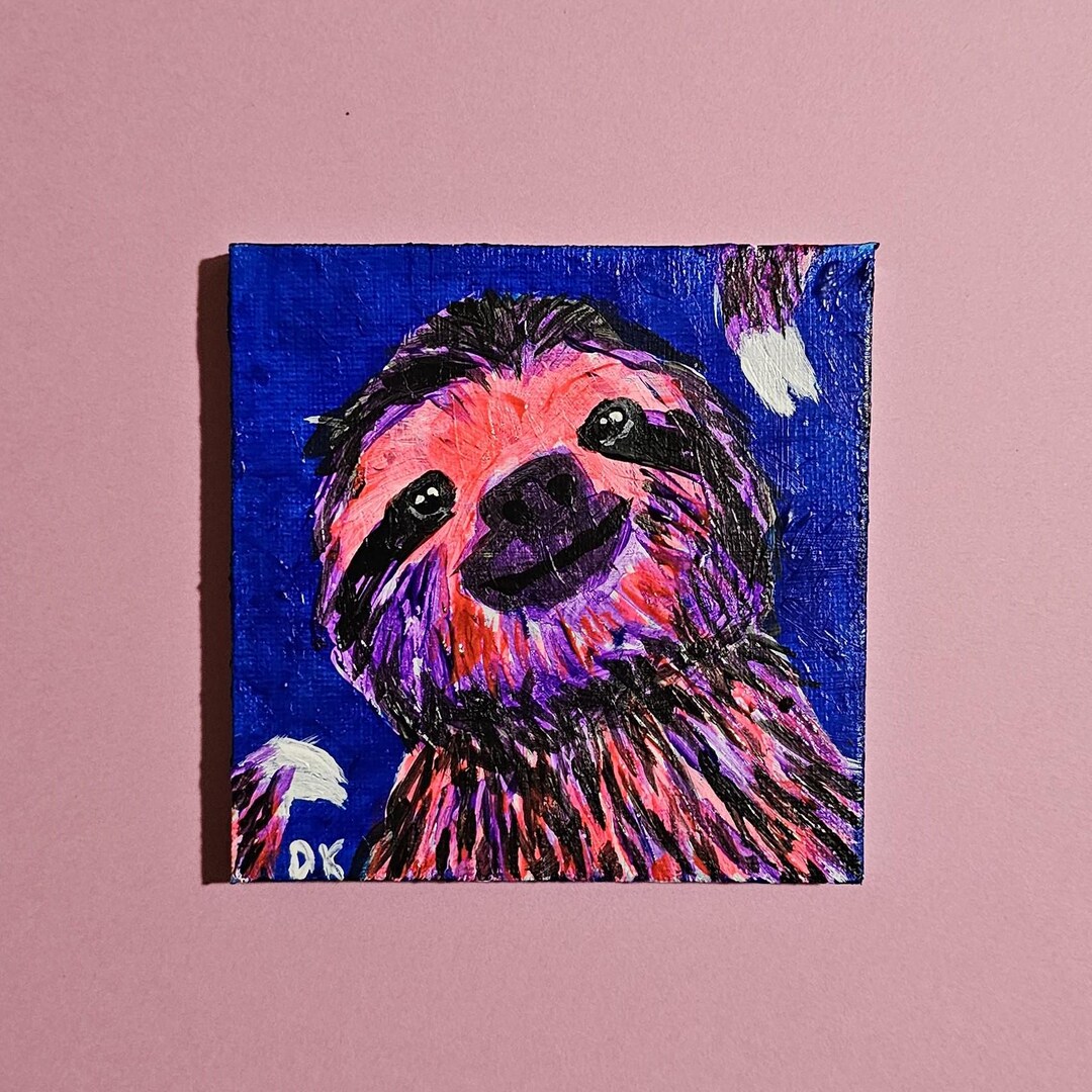 Sloth Original 4x4 Inch Acrylic Painting on Canvas - Etsy