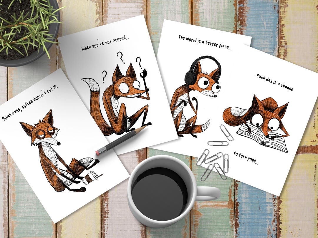 Cute Fox Greeting Cards (set of 4) – Motivational, Just Because Cards ...
