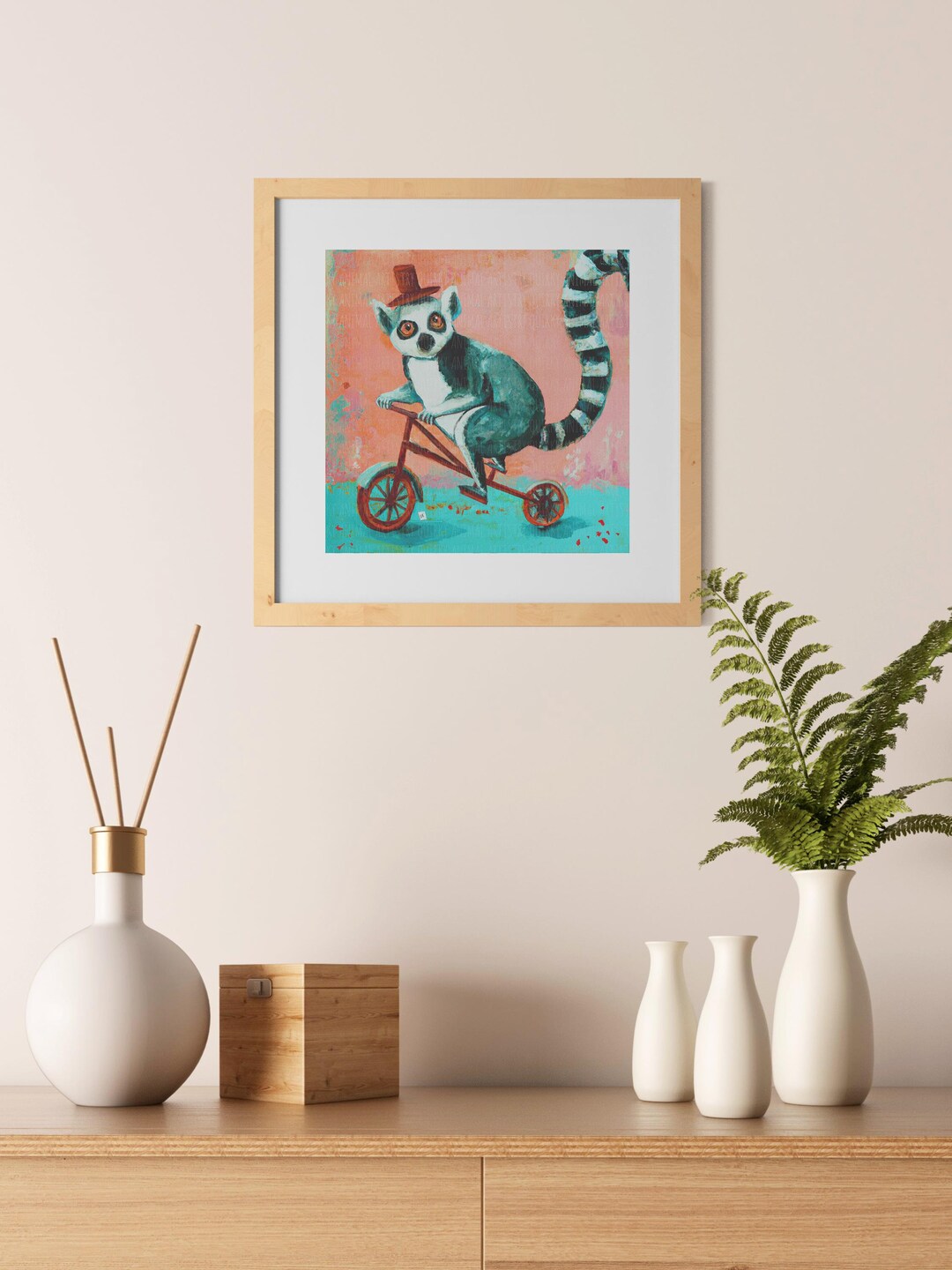 Quirky Lemur Art Lemur Riding Bike Digital Print Lemur in Hat Home ...
