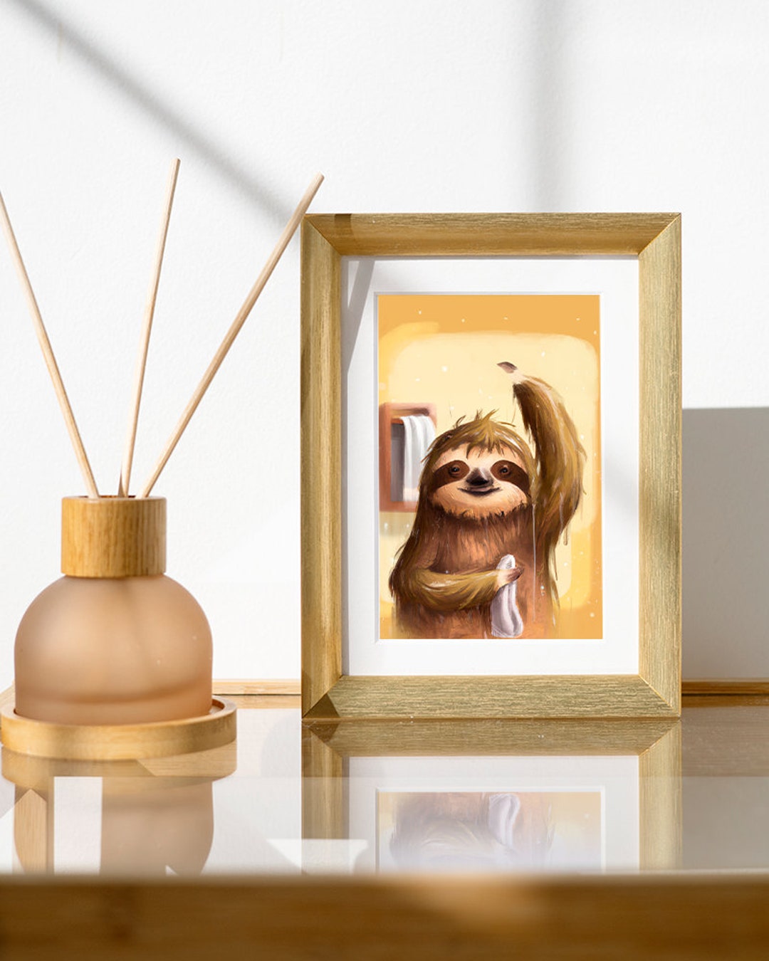 Quirky Sloth Art Funny Bath Sloth Painting Whimsical Bathroom Decor ...