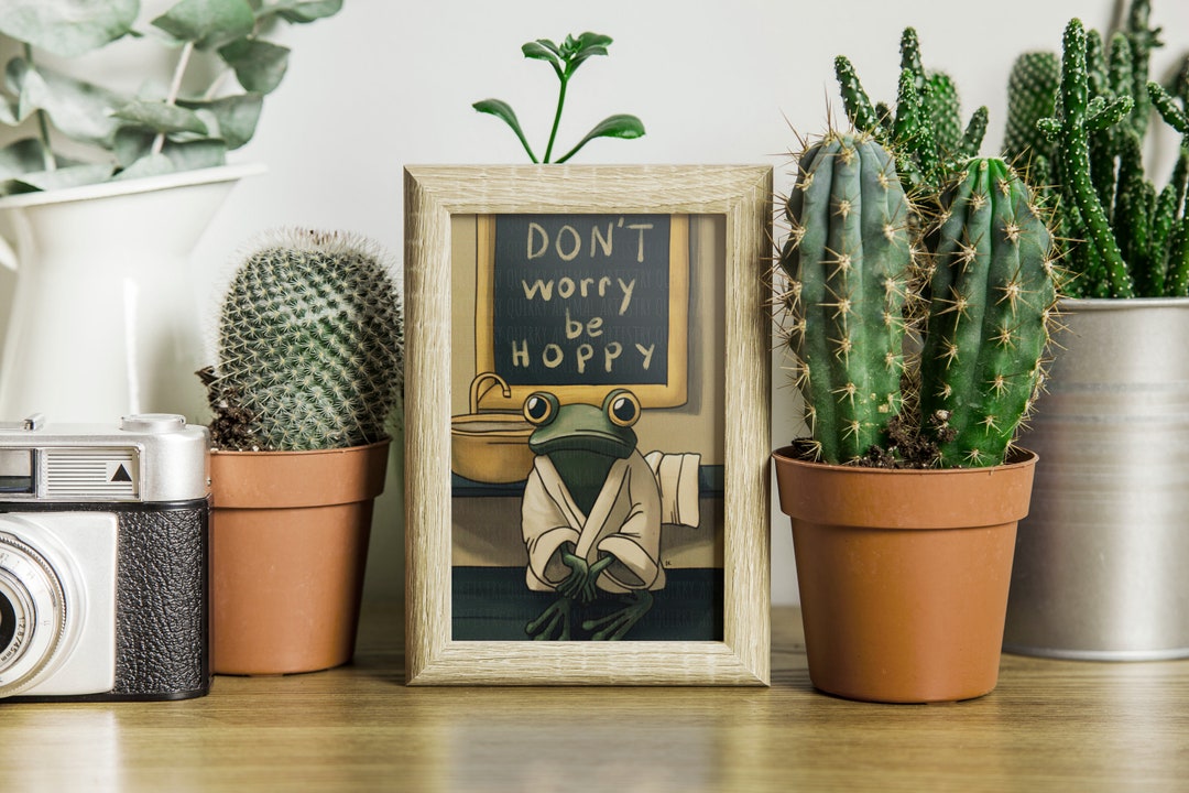 Quirky Frog Digital Art Print Funny Frog Home Decor Frog in a Robe Wall ...