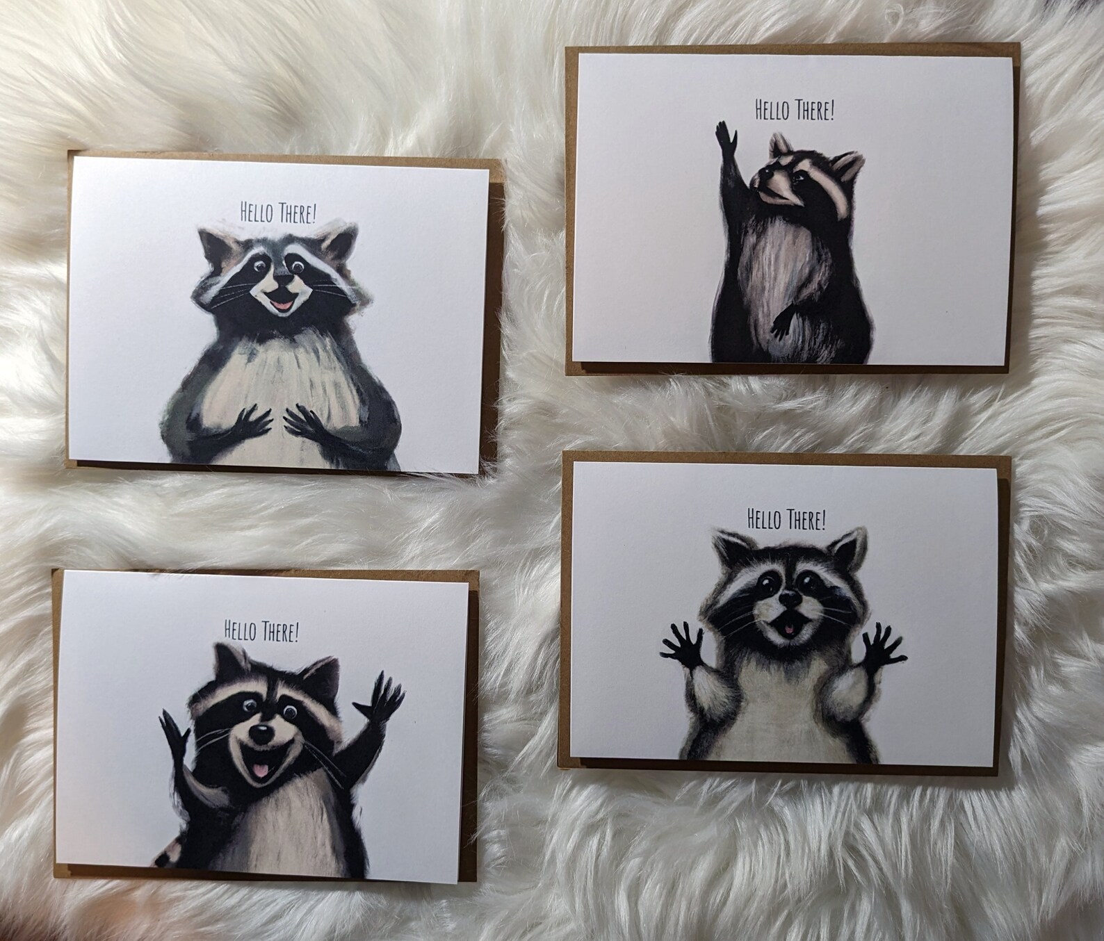 Raccoon Greeting Cards 4 Pack With Envelopes Cute Hello Cards - Etsy