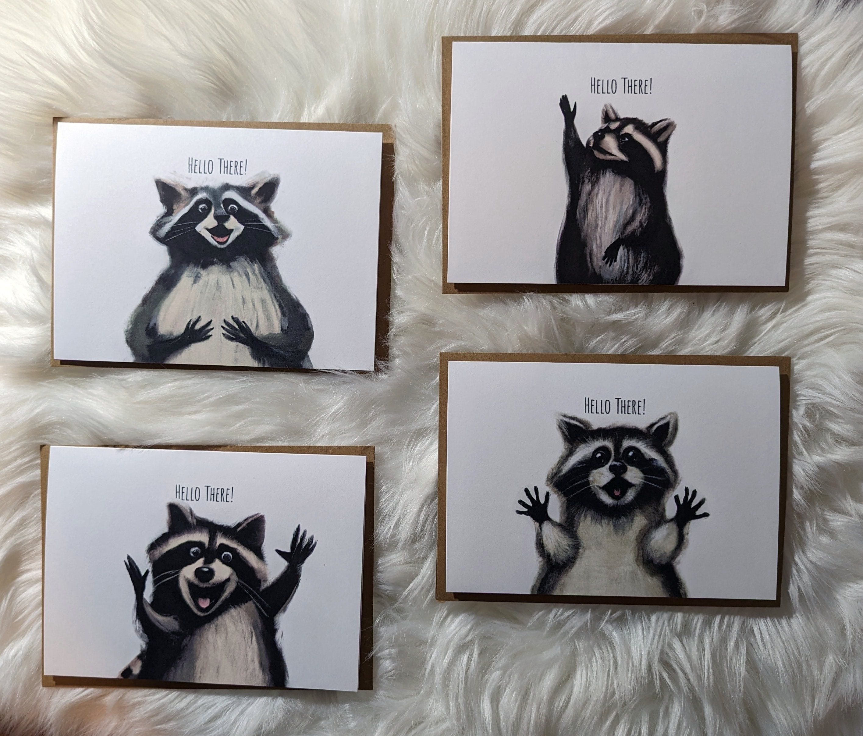 Raccoon Greeting Cards 4 Pack With Envelopes Cute Hello Cards - Etsy