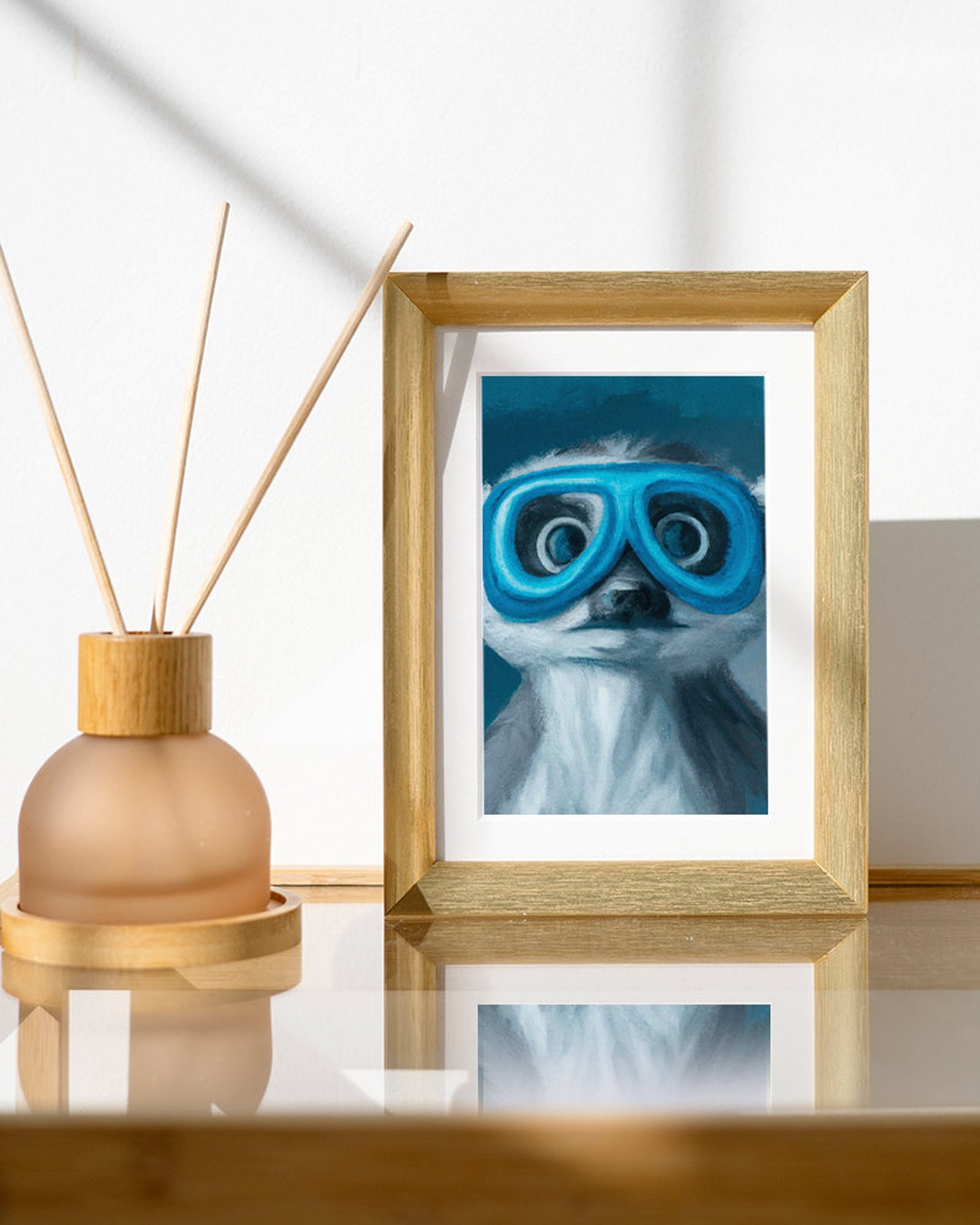 Quirky Home Decor Lemur Swimming Art Print Cute Blue Wall Decor for ...