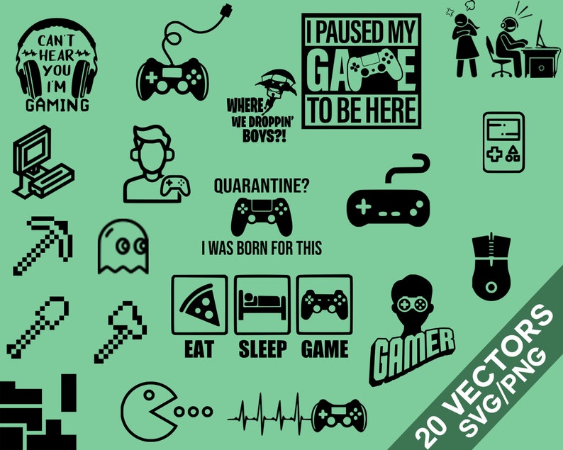 Gamer Vector Pack SVG, PNG, Gamer Clip Art, Digital Files, Cricut Files ...