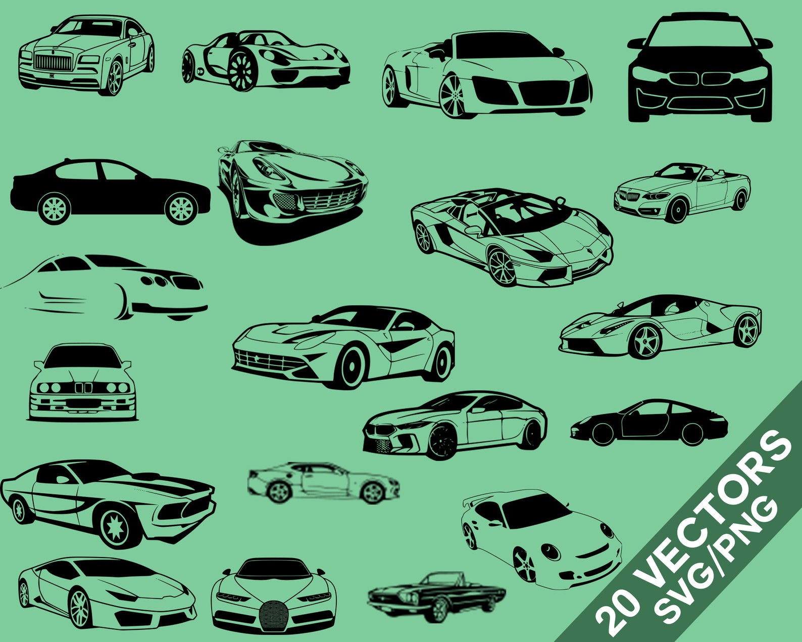 Car Vector Pack, SVG, Png , Car clip art, Silhouette de voiture ...