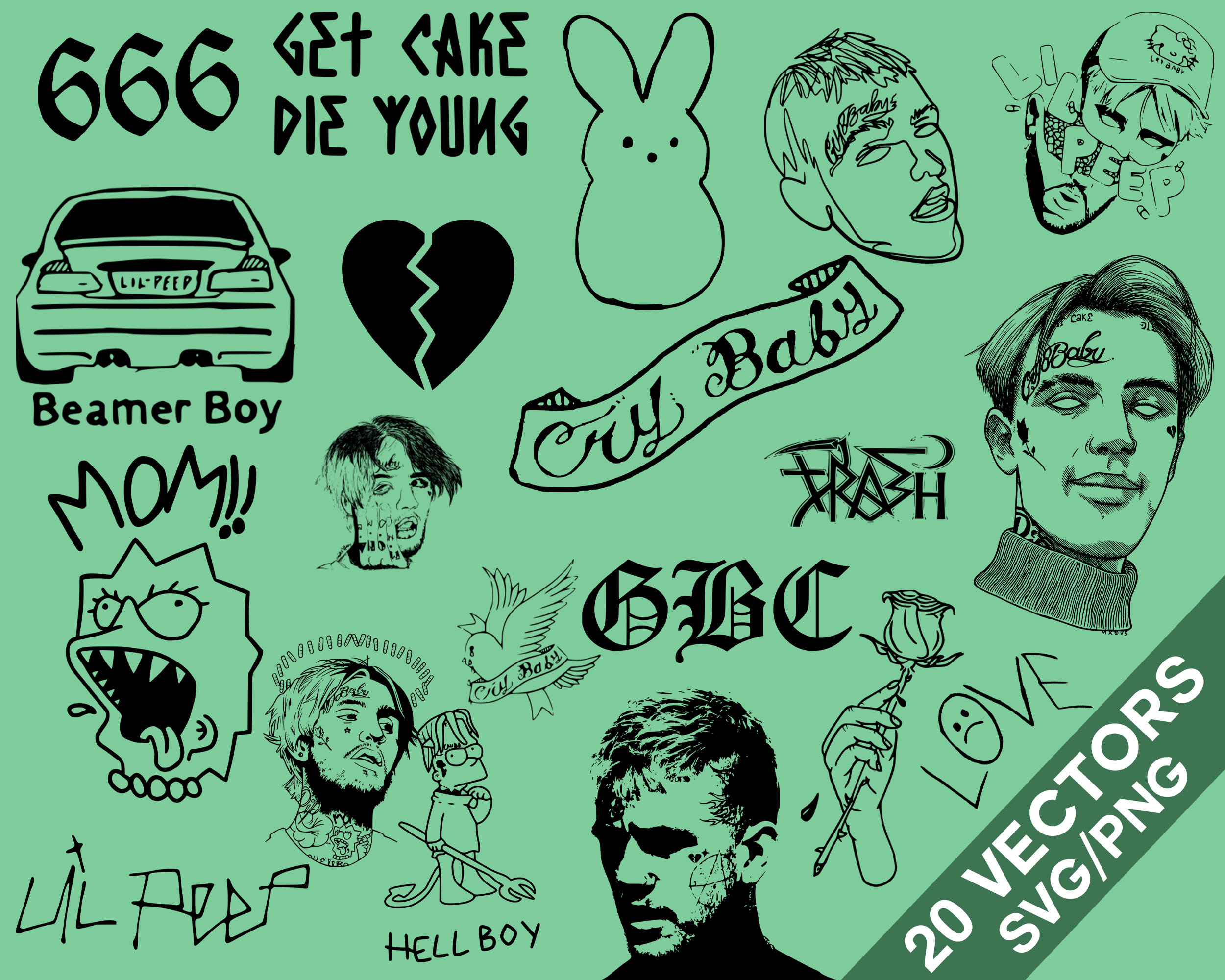 Lil Peep Vector Pack, SVG, Png , Lil Peep Clip Art, Lil Peep Silhouette ...