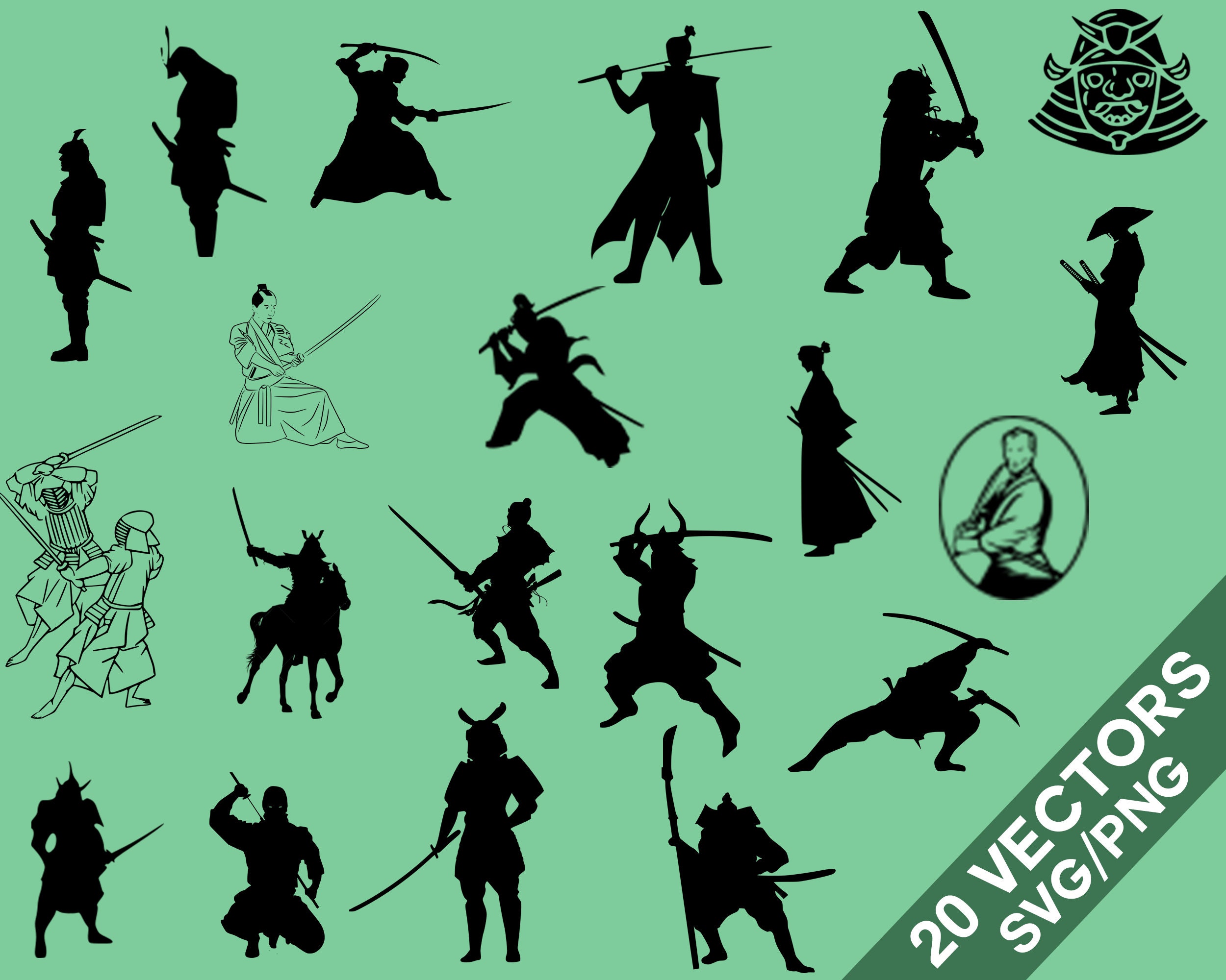 Samurai Vector Pack SVG, PNG, Samurai Clip Art, Digital Files, Cricut ...