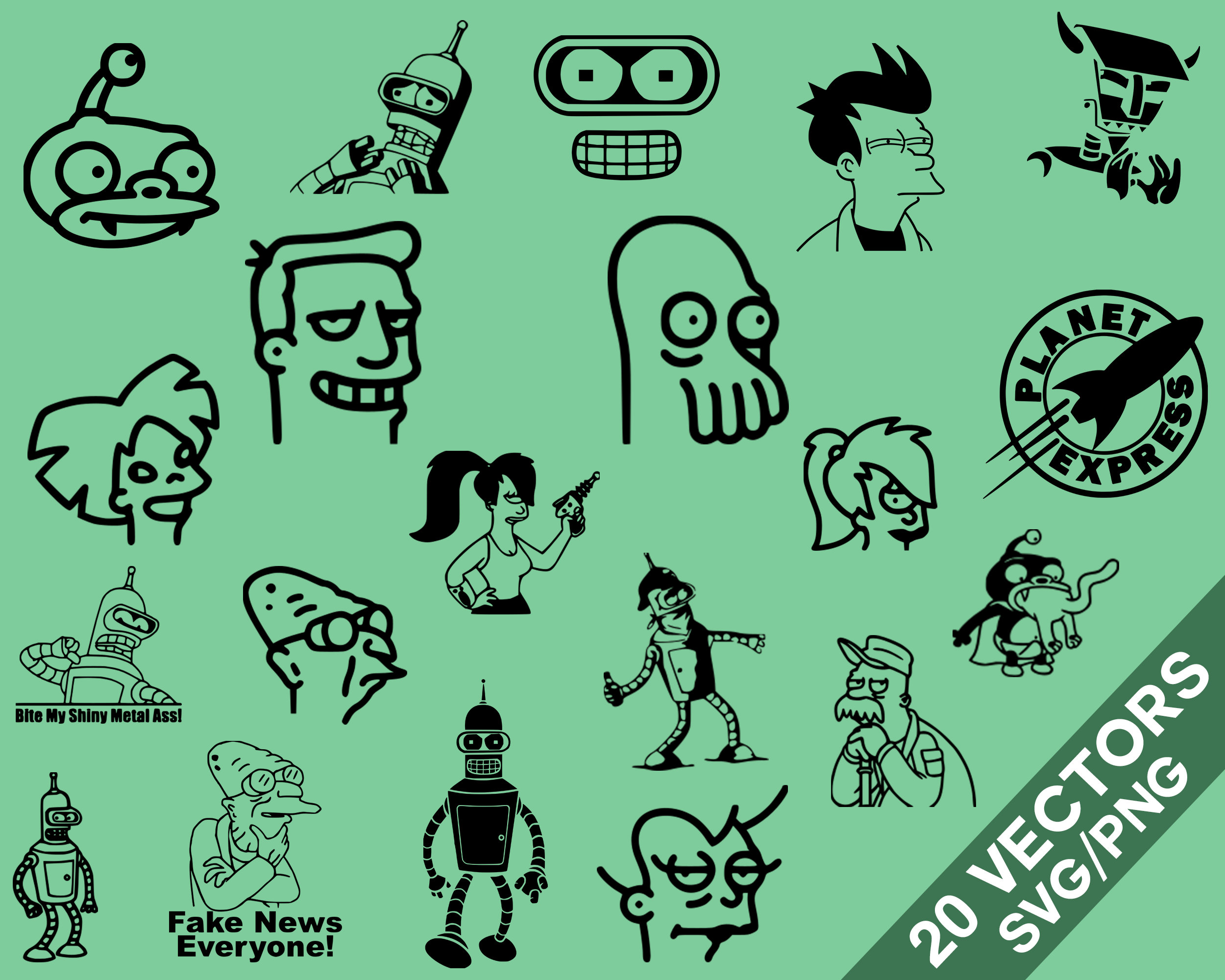 Futurama Vector Pack, SVG, Png , Futurama Clip Art, Futurama Silhouette ...