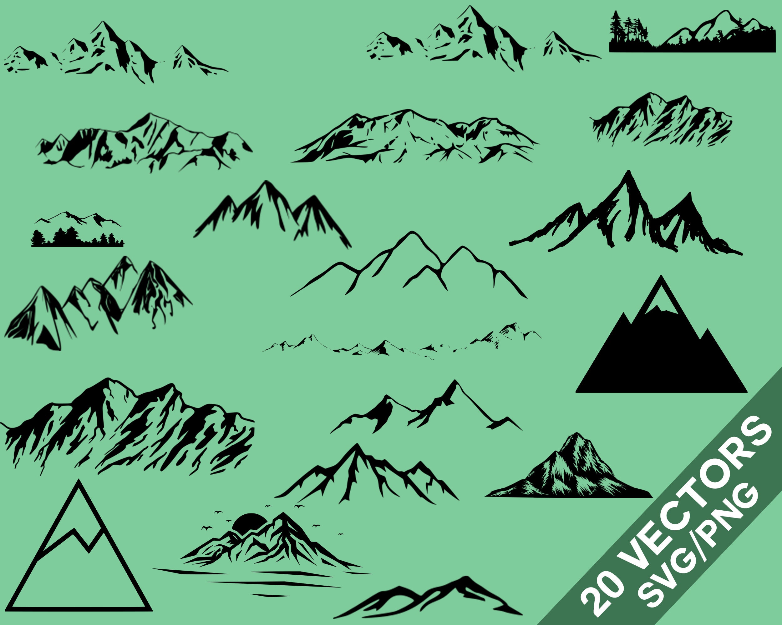 Mountains Pack SVG, PNG, Mountain Clip Art, Digital Files, Cricut Files ...