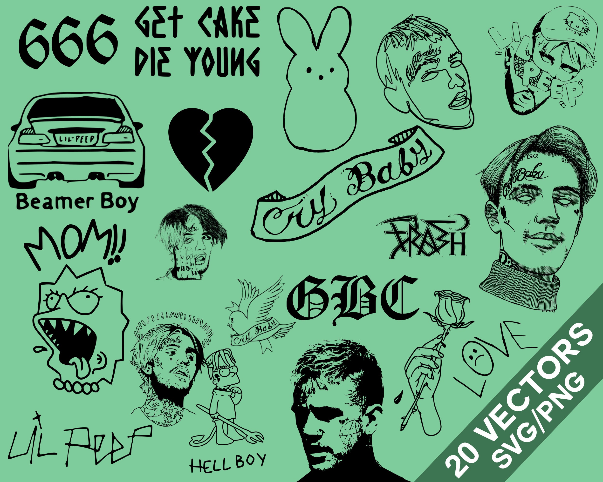 Lil Peep Vector Pack SVG Png Lil Peep clip art Lil Peep | Etsy