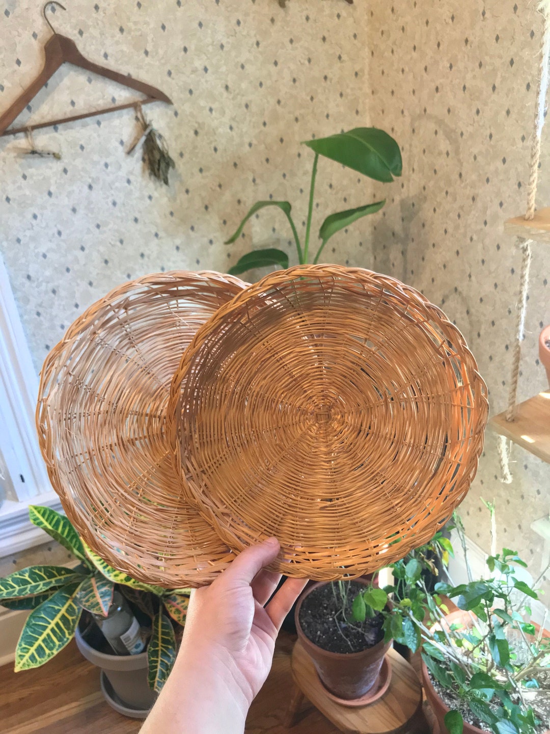 Vintage Boho Wicker Wall Decor // Set of 2 - Etsy