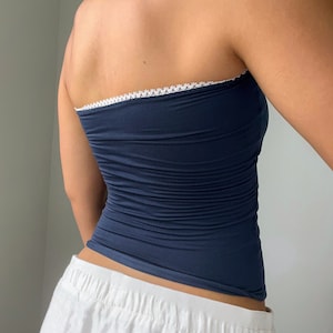 Handmade Navy Blue Tube Top Dainty Knit Strapless Costal Italian Summer ...