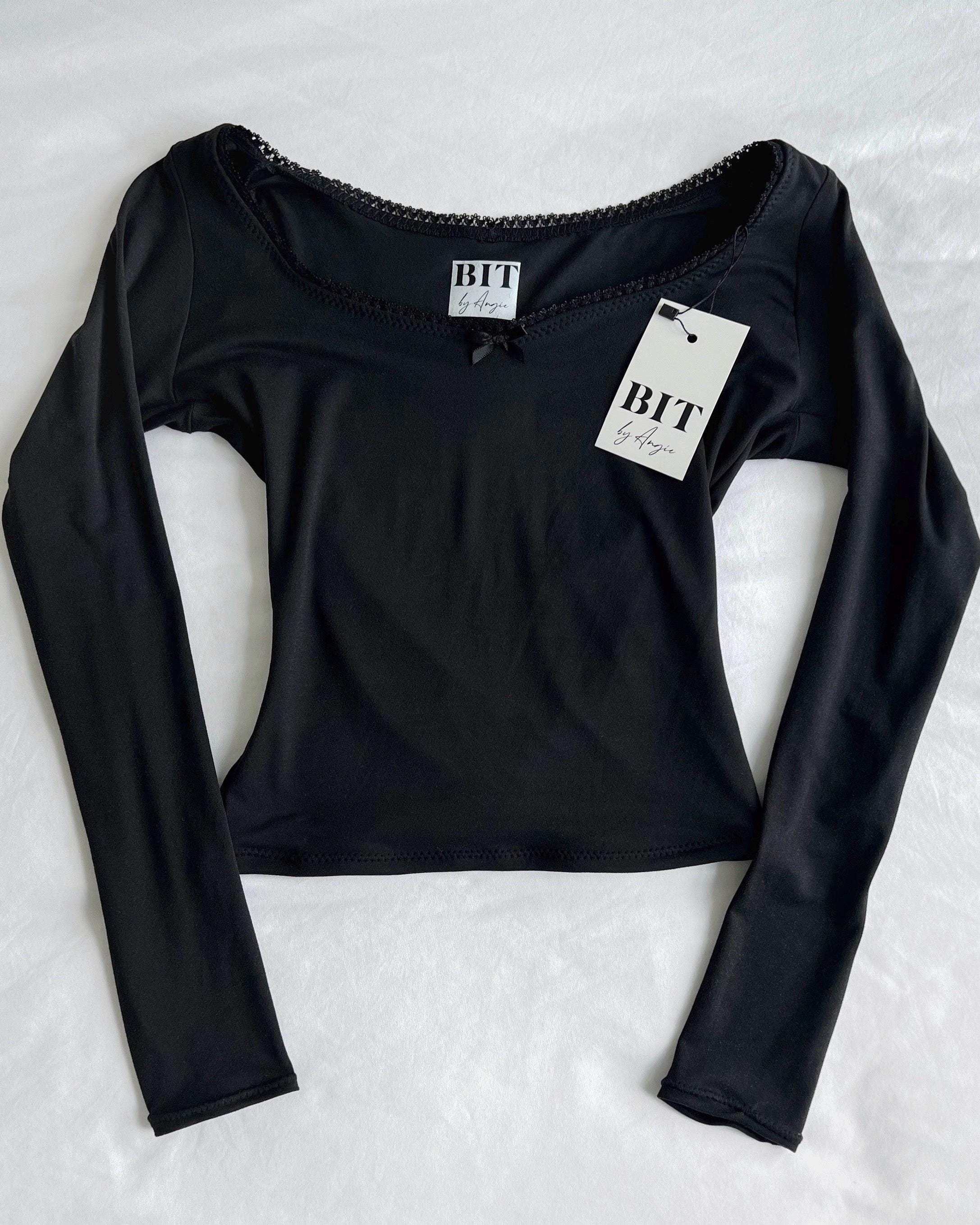 Handmade Black Long Sleeve Top Knit Top Mini Bow Y2k 2000s Full Length ...