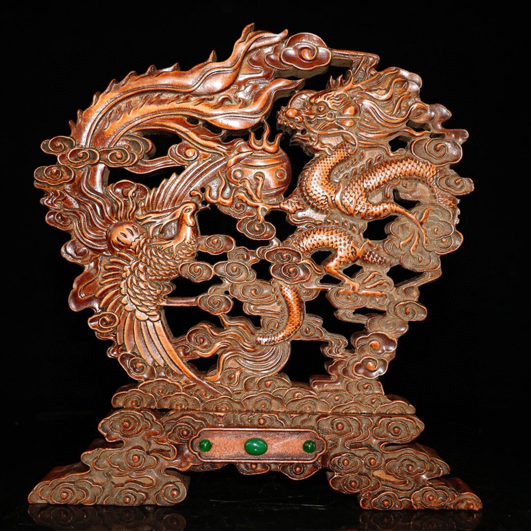 Chinese Antique Boxwood Screen With Auspicious Dragon and Phoenix - Etsy