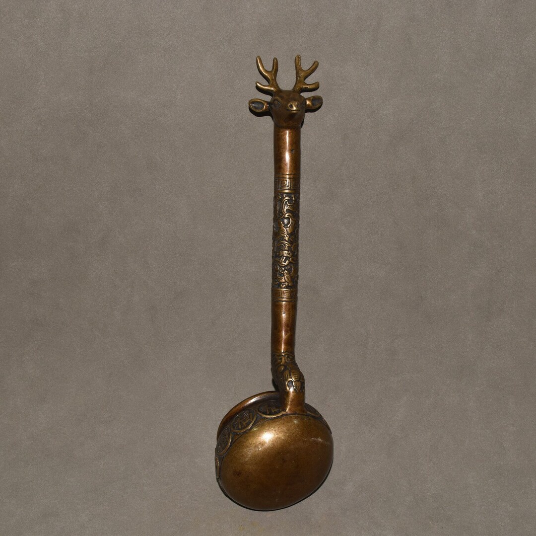 Chinese Antique Pure Copper Deer Head Large Spoon Ornament - Etsy