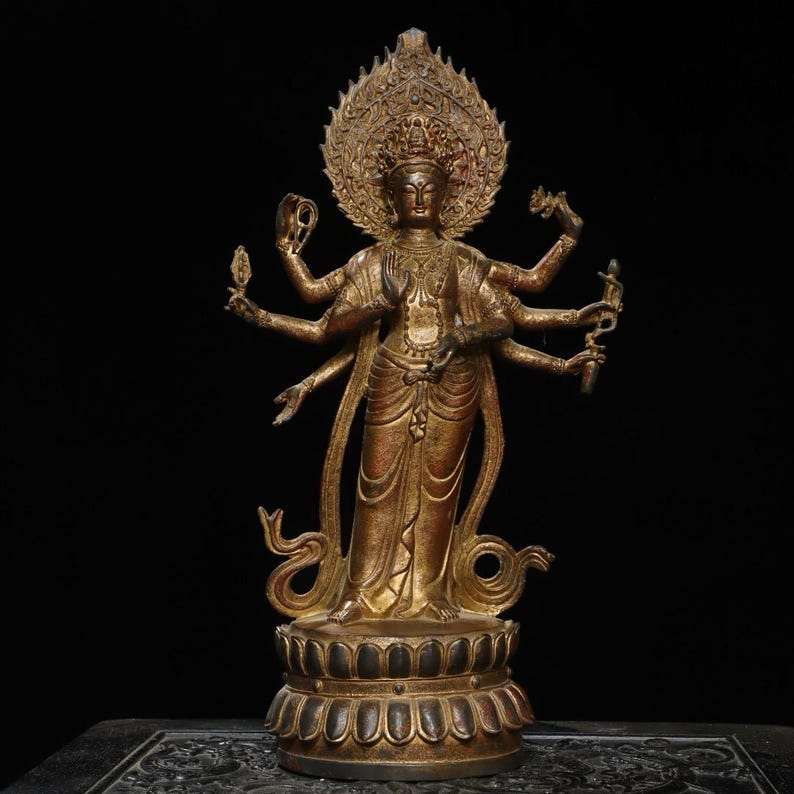 Pure Copper Statue of Eight Armed Guanyin - Etsy