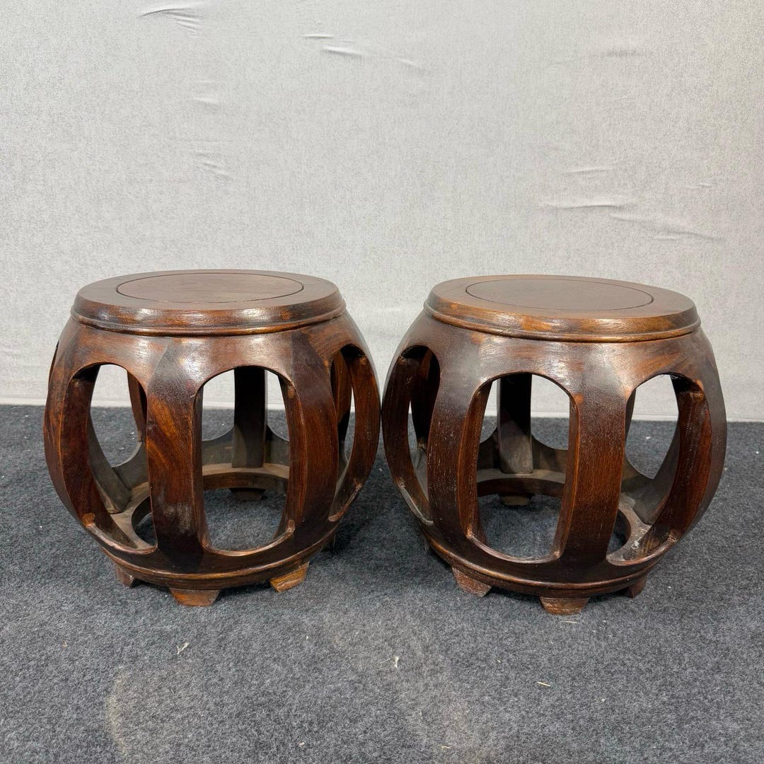 A Pair of Rosewood Round Drum Stools - Etsy