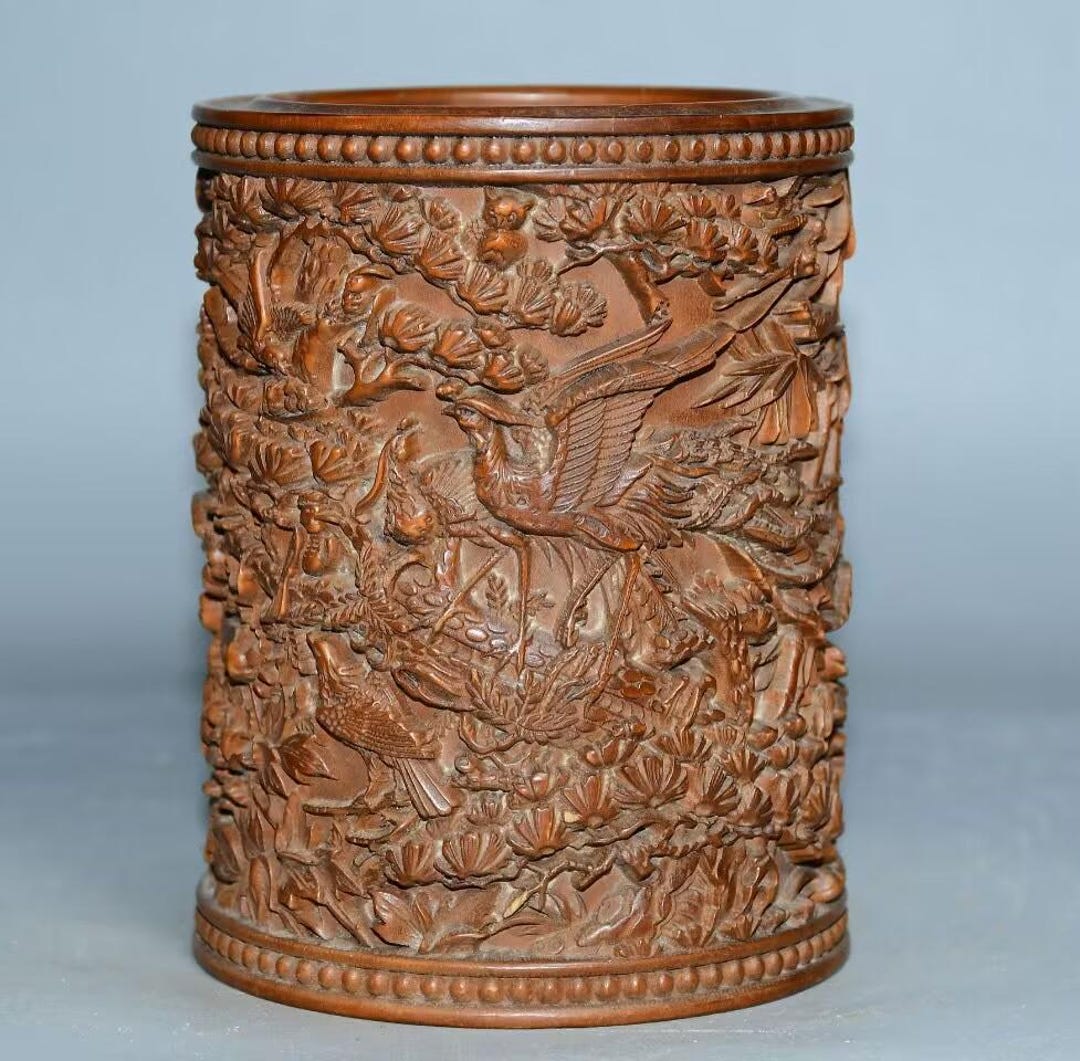 Chinese Antique Natural Boxwood Carving Pen Holder - Etsy