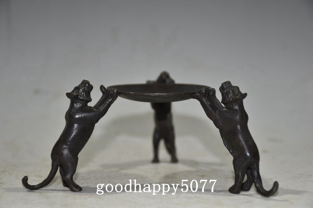 Artwork Pure Hand-carved Pure Copper Three-legged Tiger Wax Table ...