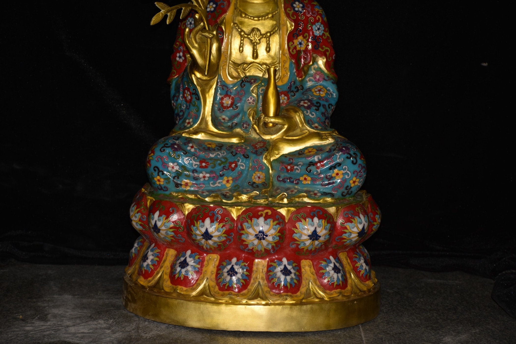 Pure Copper Cloisonne Filigree Lotus Base Dripping Guanyin - Etsy