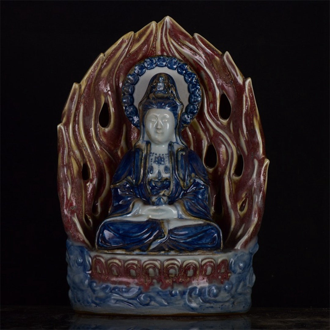 Chinese Antique Blue and White Glazed Buddha Statues - Etsy