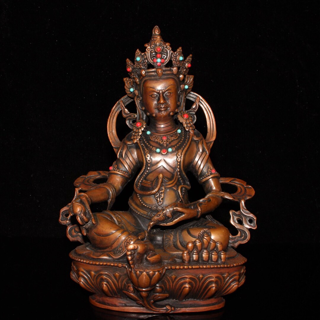 Antique Copper God of Wealth Buddha Statue With Gemstones - Etsy