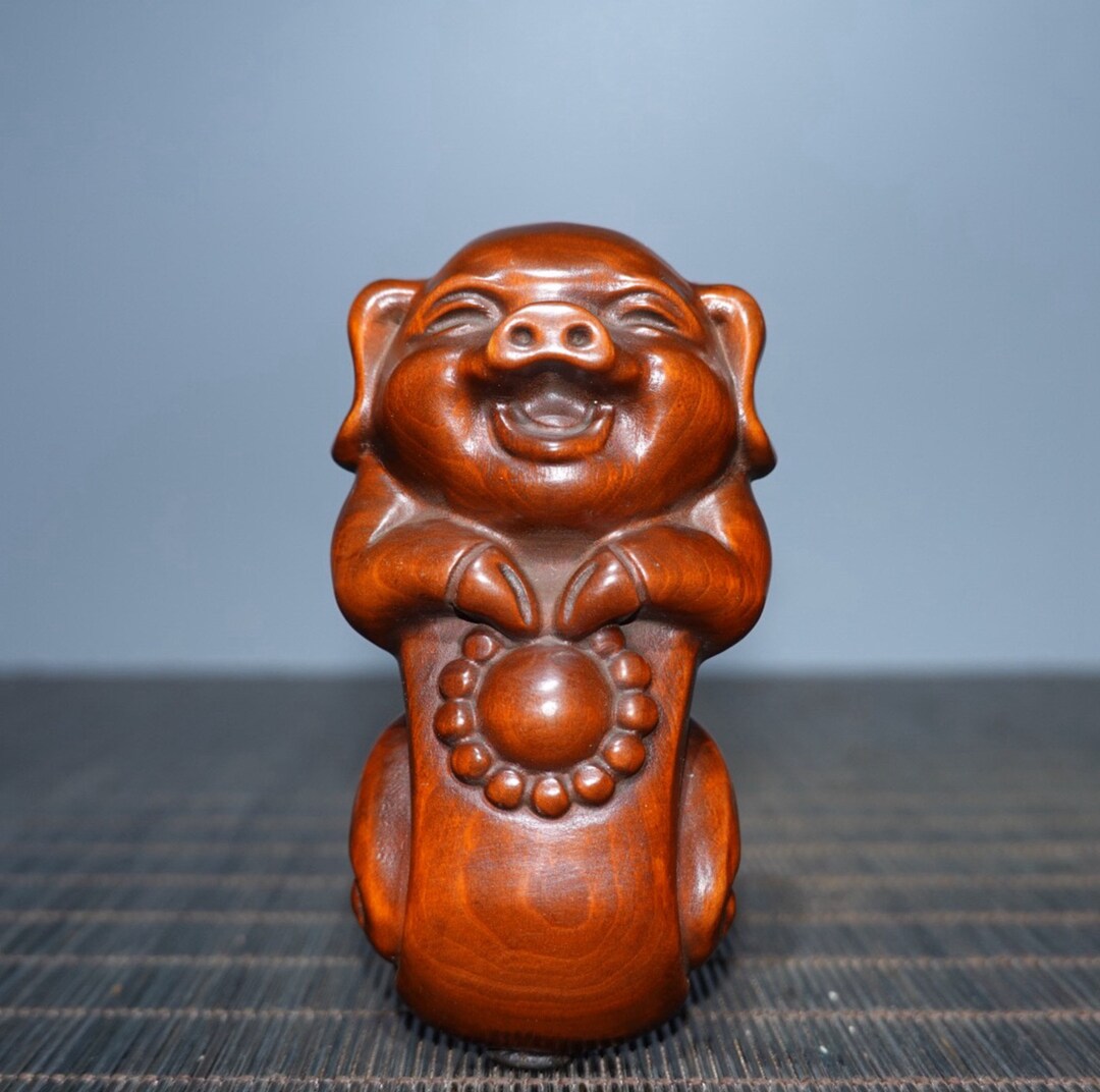 Chinese Antique Boxwood Handlebar Pig - Etsy