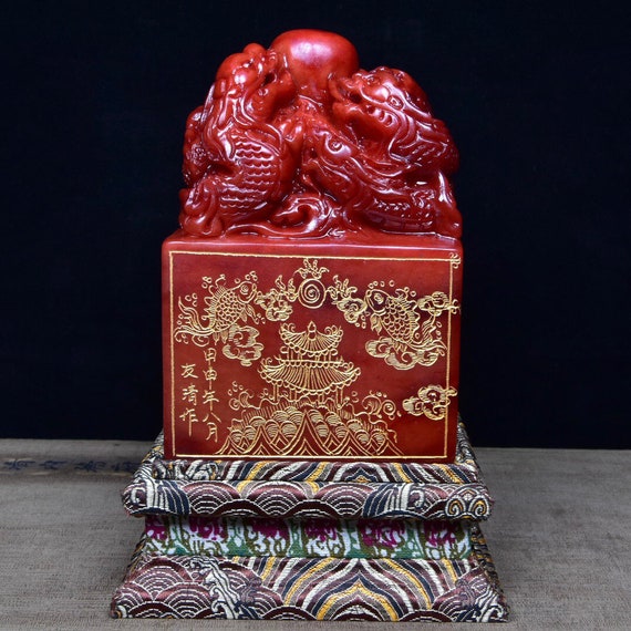 Tools Seal ornaments Hand-carved natural Shoushan Stone Tiger Dragon ...