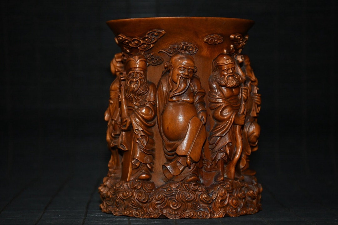 Boxwood Pen Holder/hand-carved Eight Immortals Pen Holder.nn - Etsy