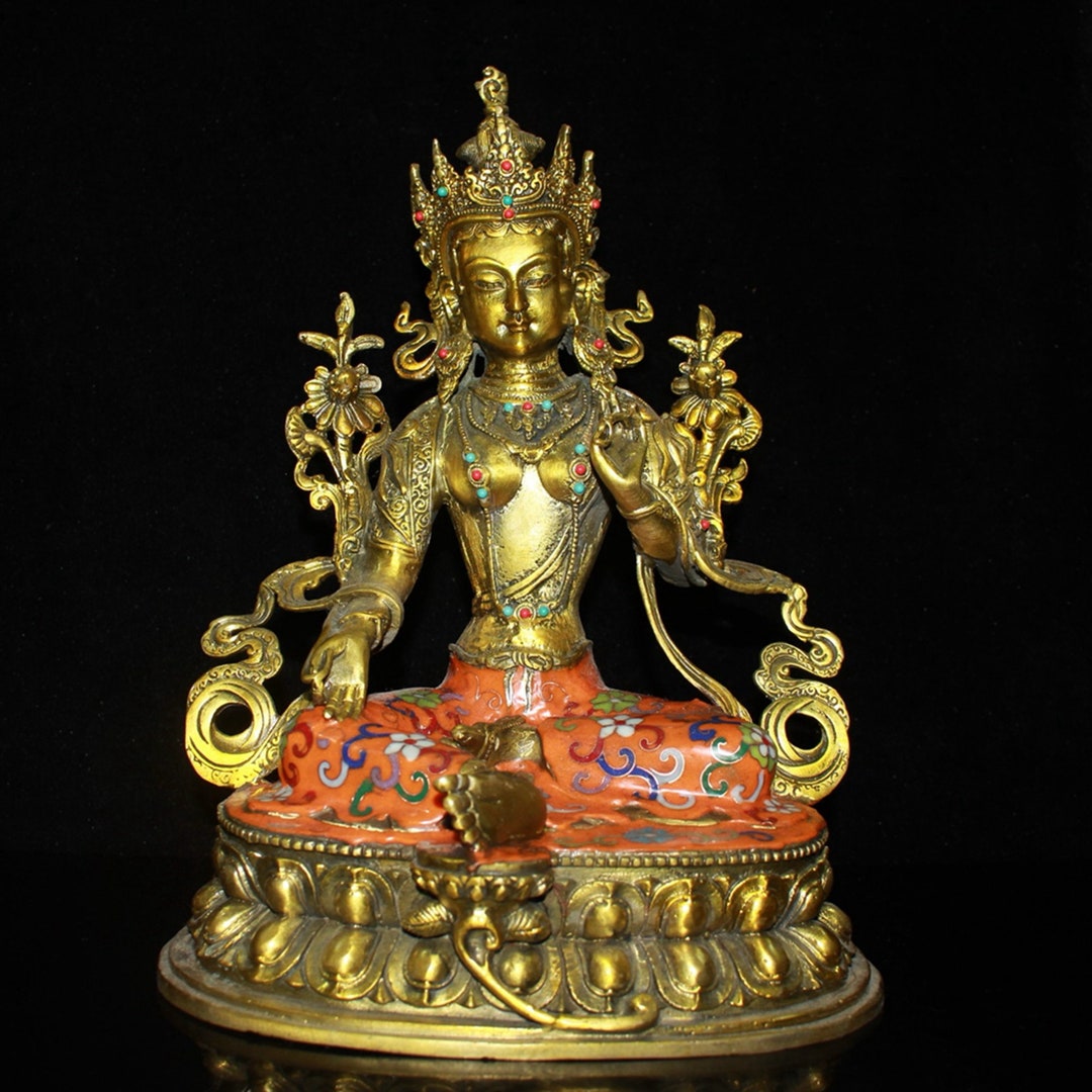 Chinese Antique Pure Copper Cloisonn é Blue Green Tara Buddha Statue - Etsy