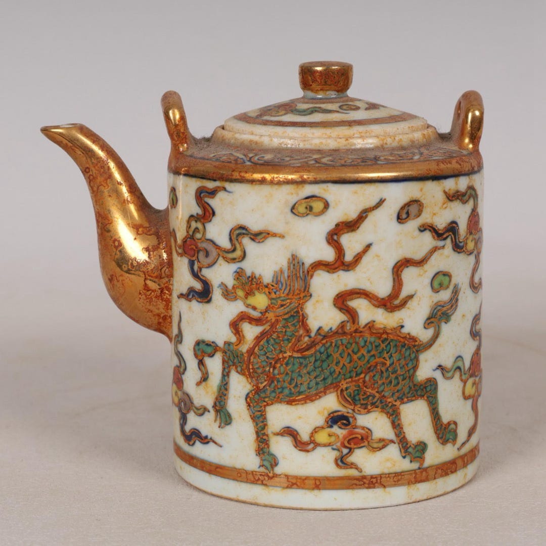 Ceramic Doucai Gilded Kirin Pattern Bridge Pot - Etsy