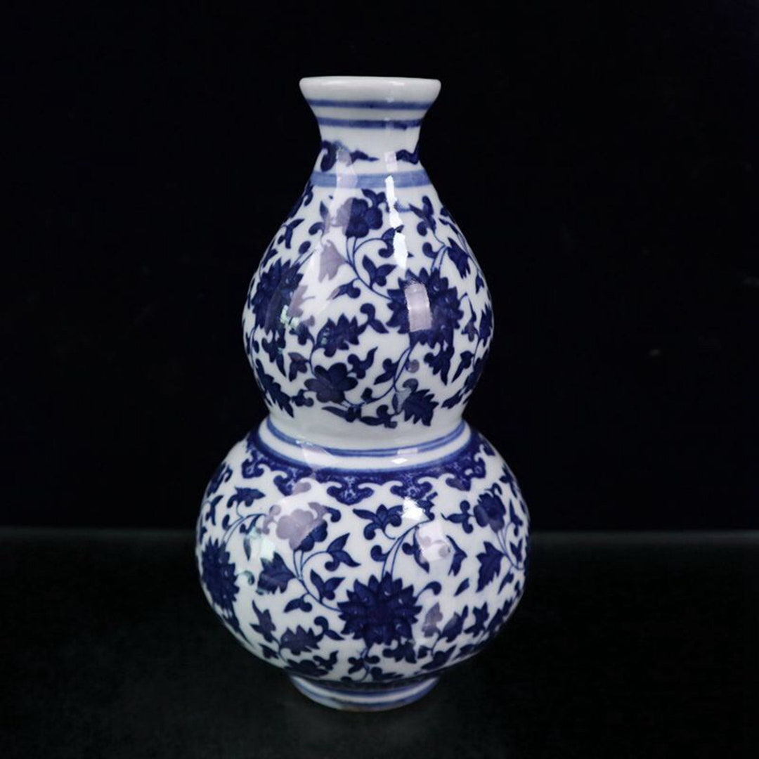 Chinese Antique Blue and White Entangled Branch Lotus Gourd Vase - Etsy