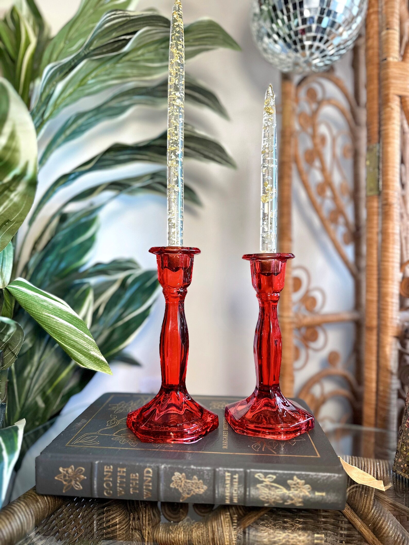 Vintage Fostoria Red Glass Candlestick Pair [candles Not Included/nfs ...
