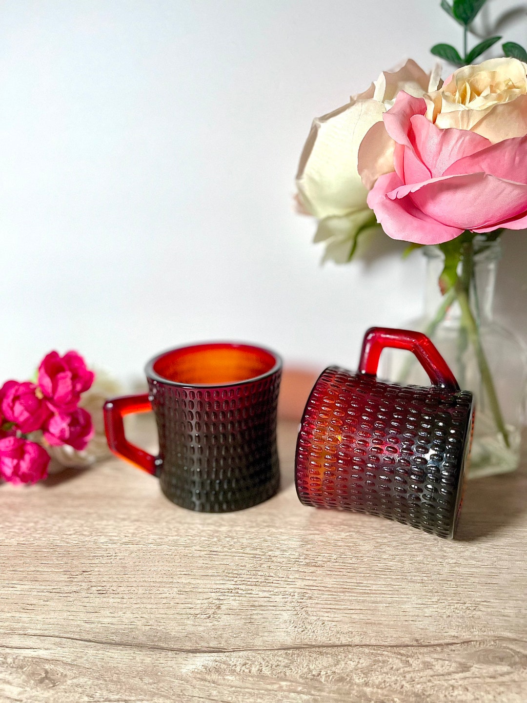 Vintage UV Reactive Ruby Red Glass Mugs With Cadmium & Selenium ...