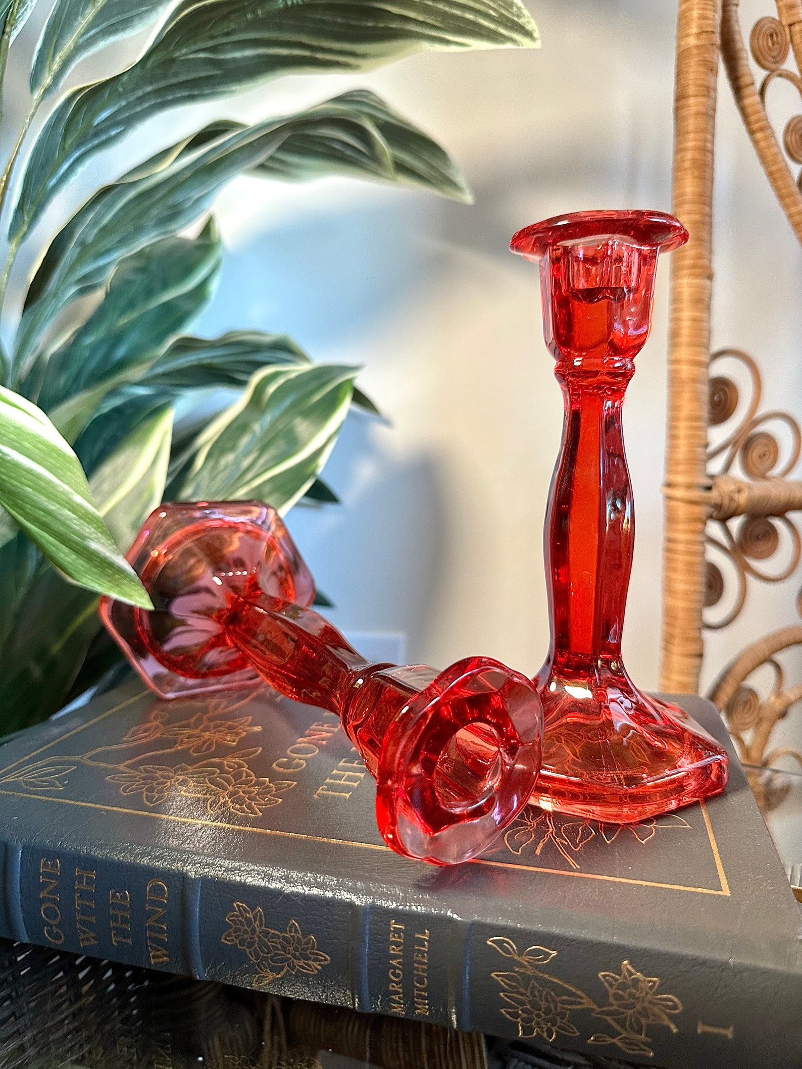 Vintage Fostoria Red Glass Candlestick Pair [candles Not Included/nfs ...
