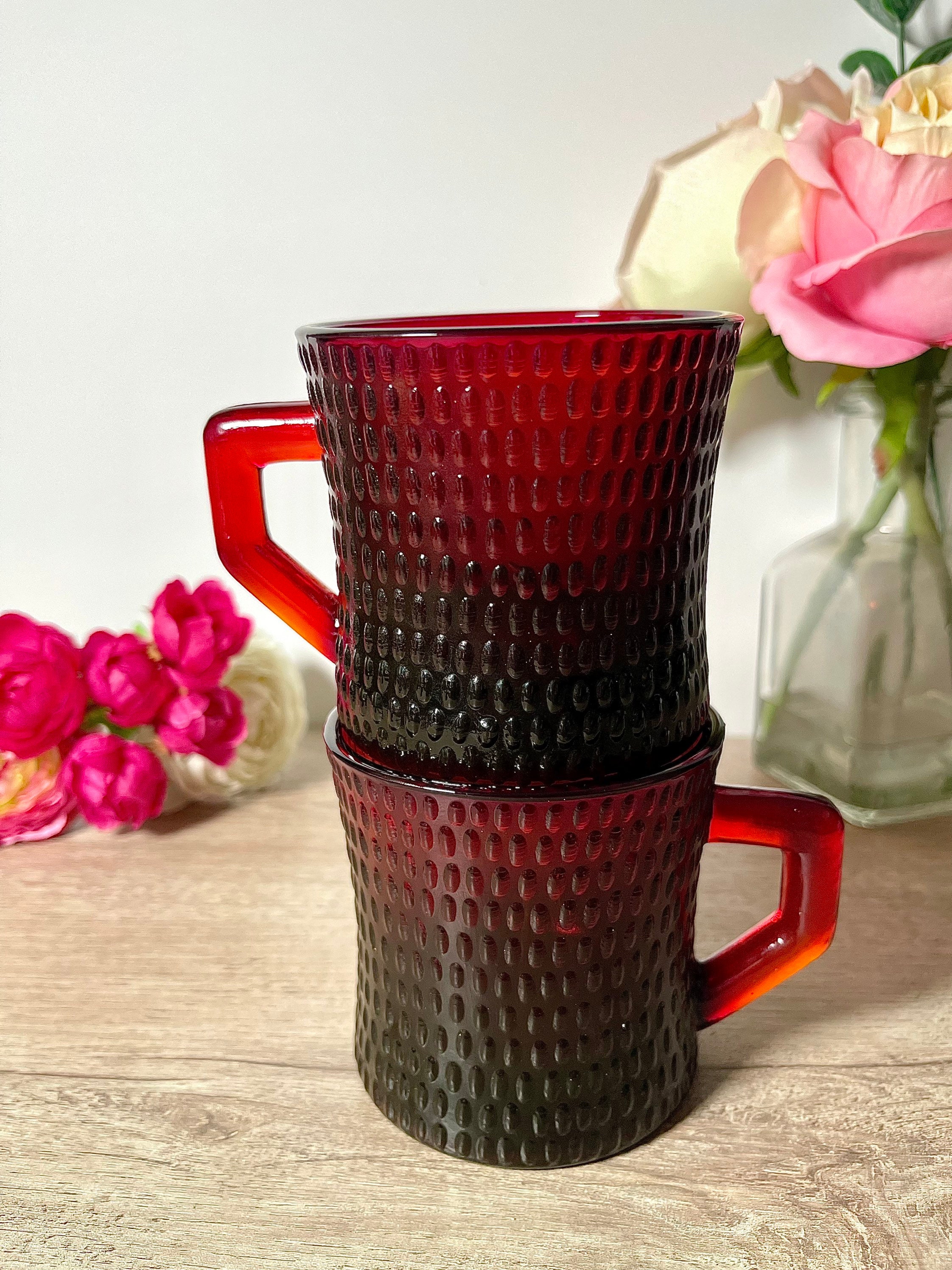 Vintage UV Reactive Ruby Red Glass Mugs With Cadmium & Selenium ...