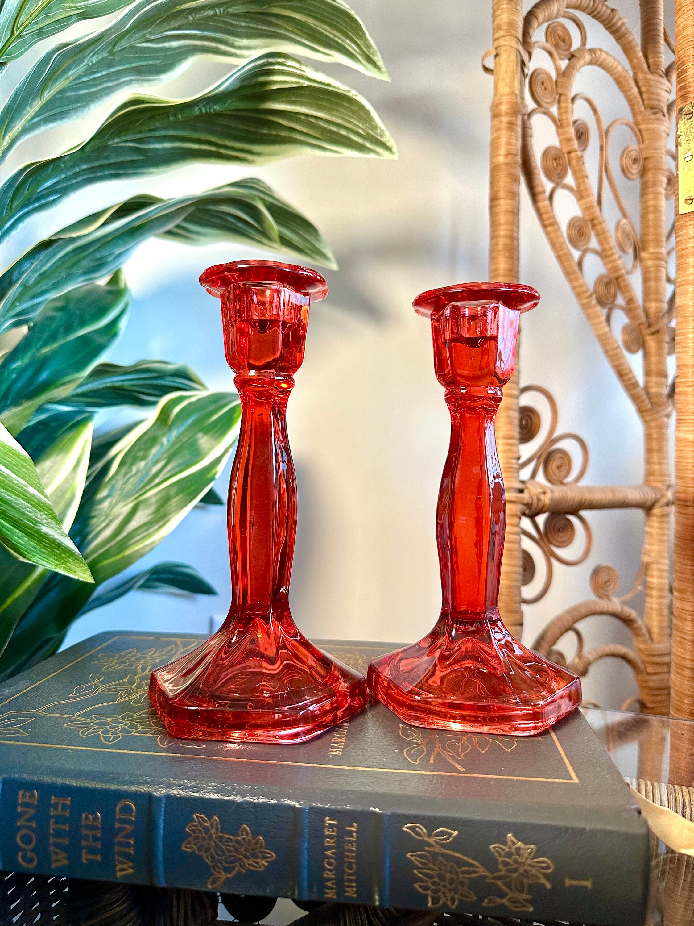 Vintage Fostoria Red Glass Candlestick Pair [candles Not Included/nfs ...