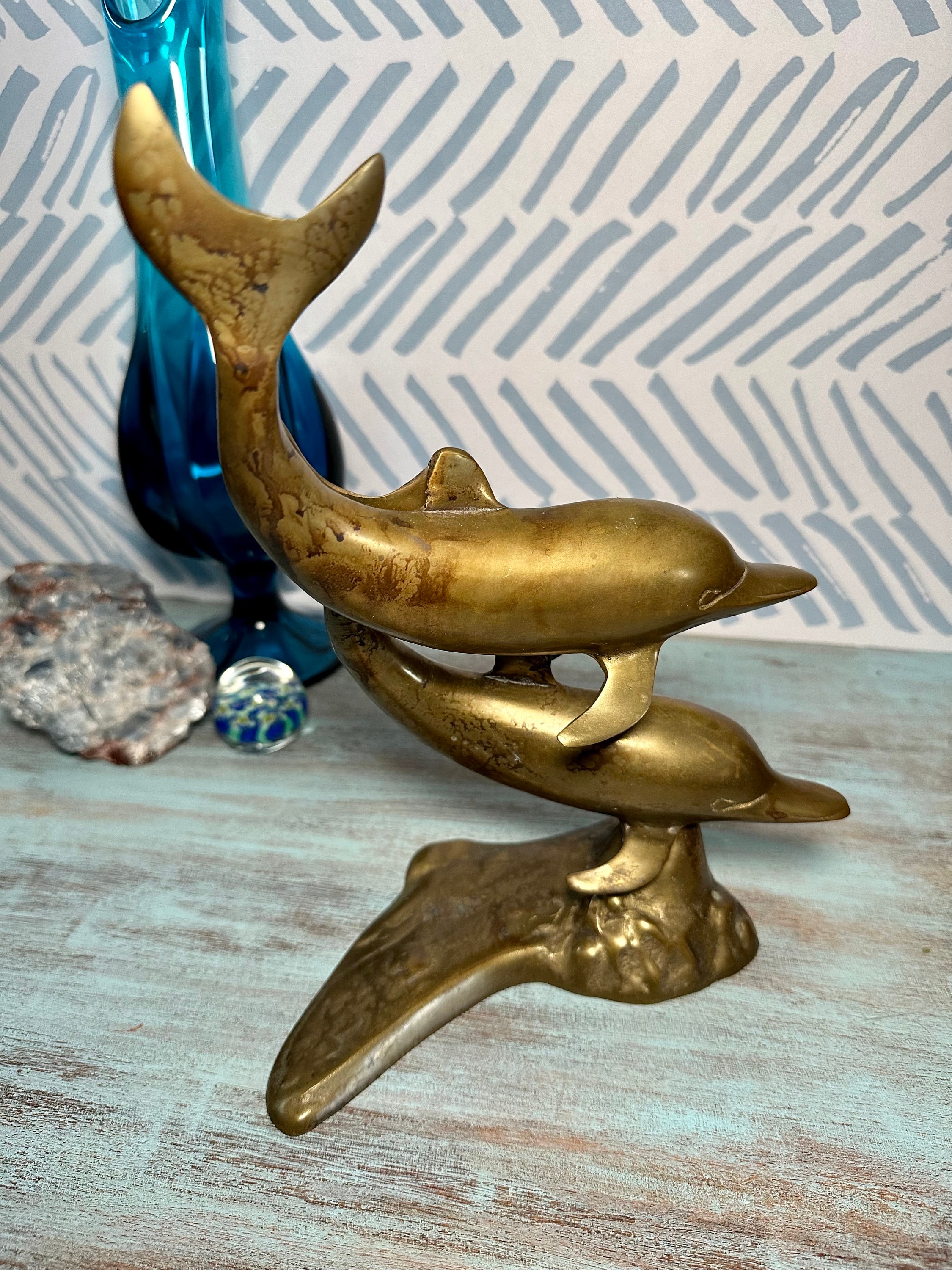 Vintage Brass Dolphin Statue, Nautical Coastal Decor - Etsy