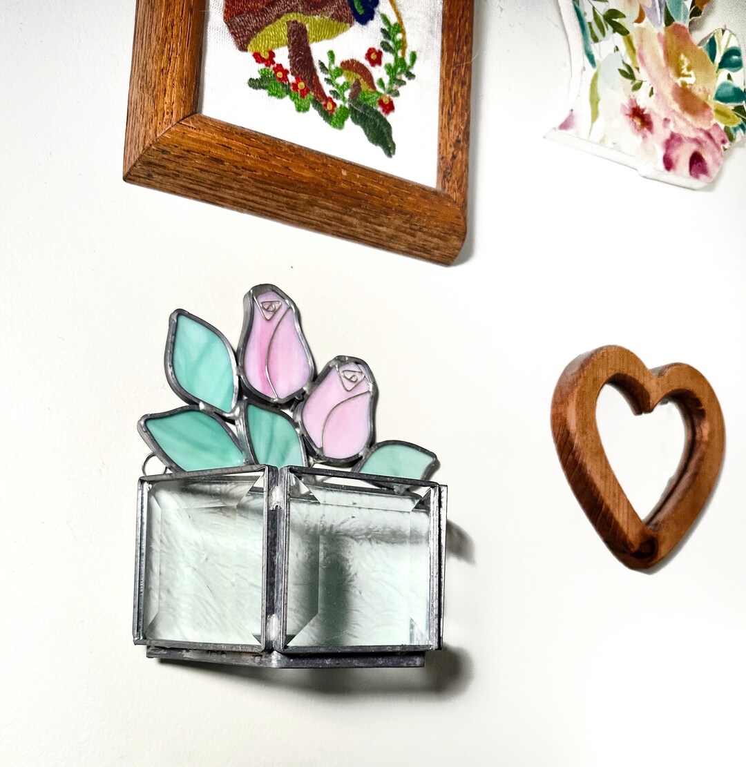 Vintage Leaded Stained Glass Wall Pocket With Roses - Etsy