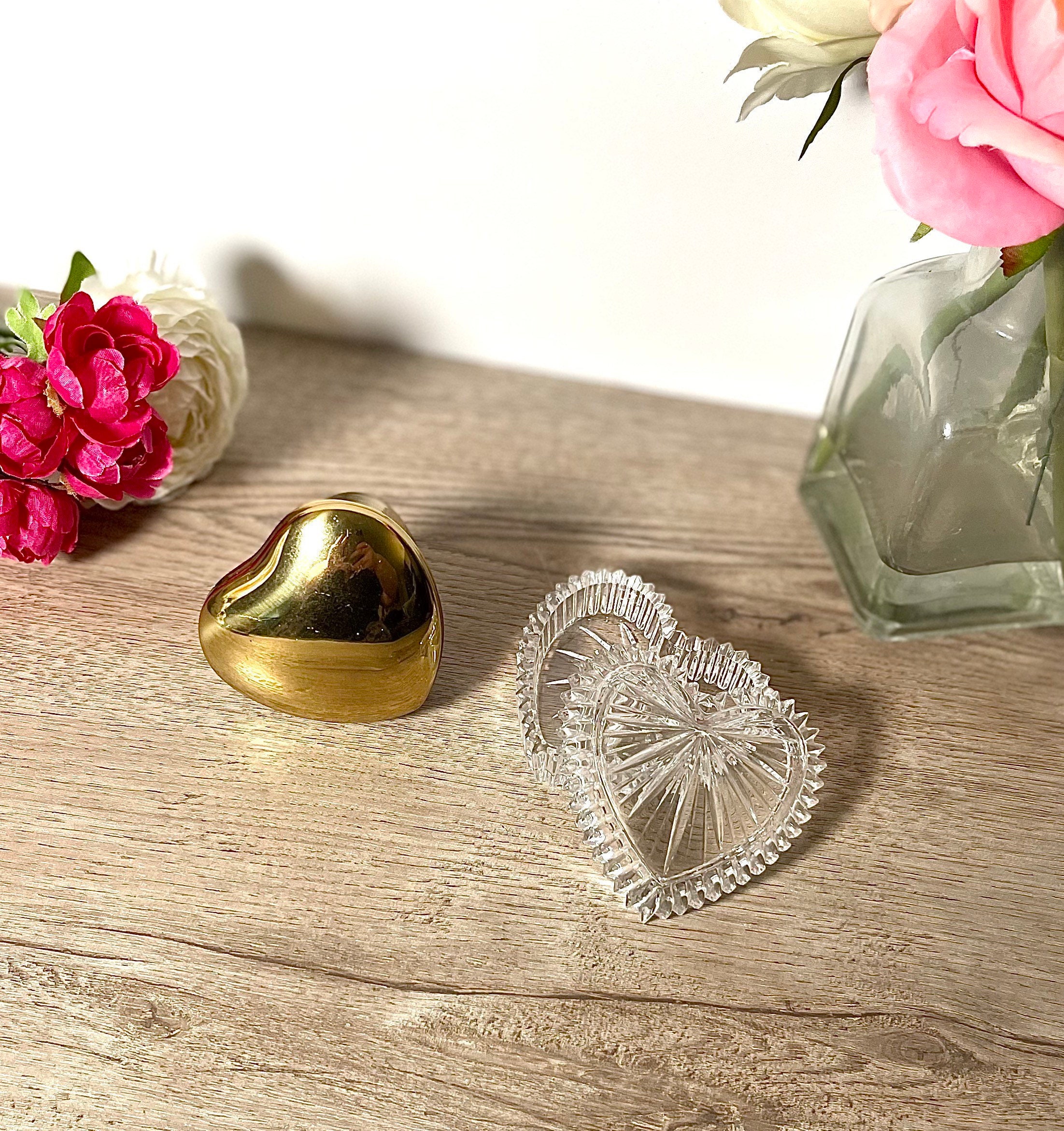 Vintage Heart Shaped Ring Boxes Metal Ring Box Glass Ring - Etsy