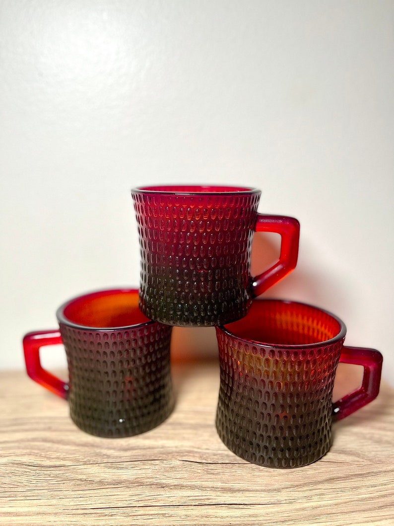 Vintage UV Reactive Ruby Red Glass Mugs With Cadmium & Selenium ...