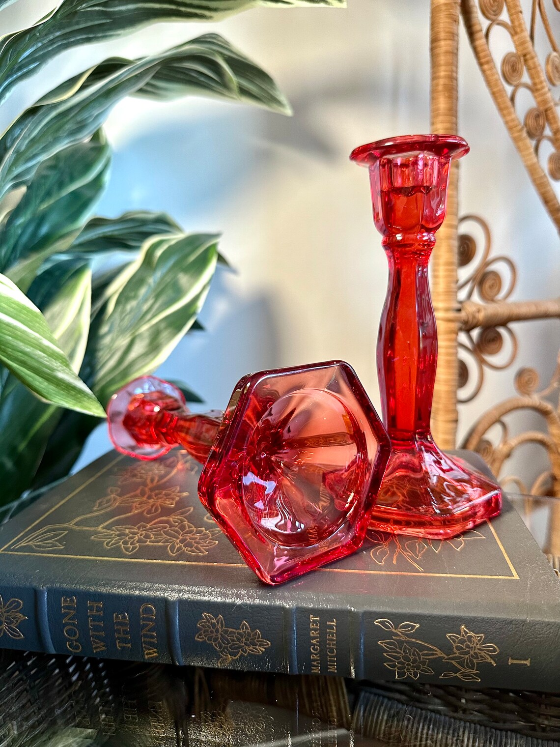 Vintage Fostoria Red Glass Candlestick Pair [candles Not Included/nfs ...