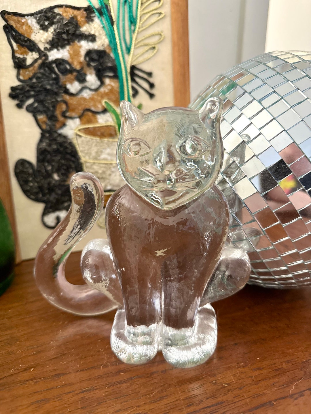 Vintage Kosta Boda Large Clear Glass Cat - Etsy