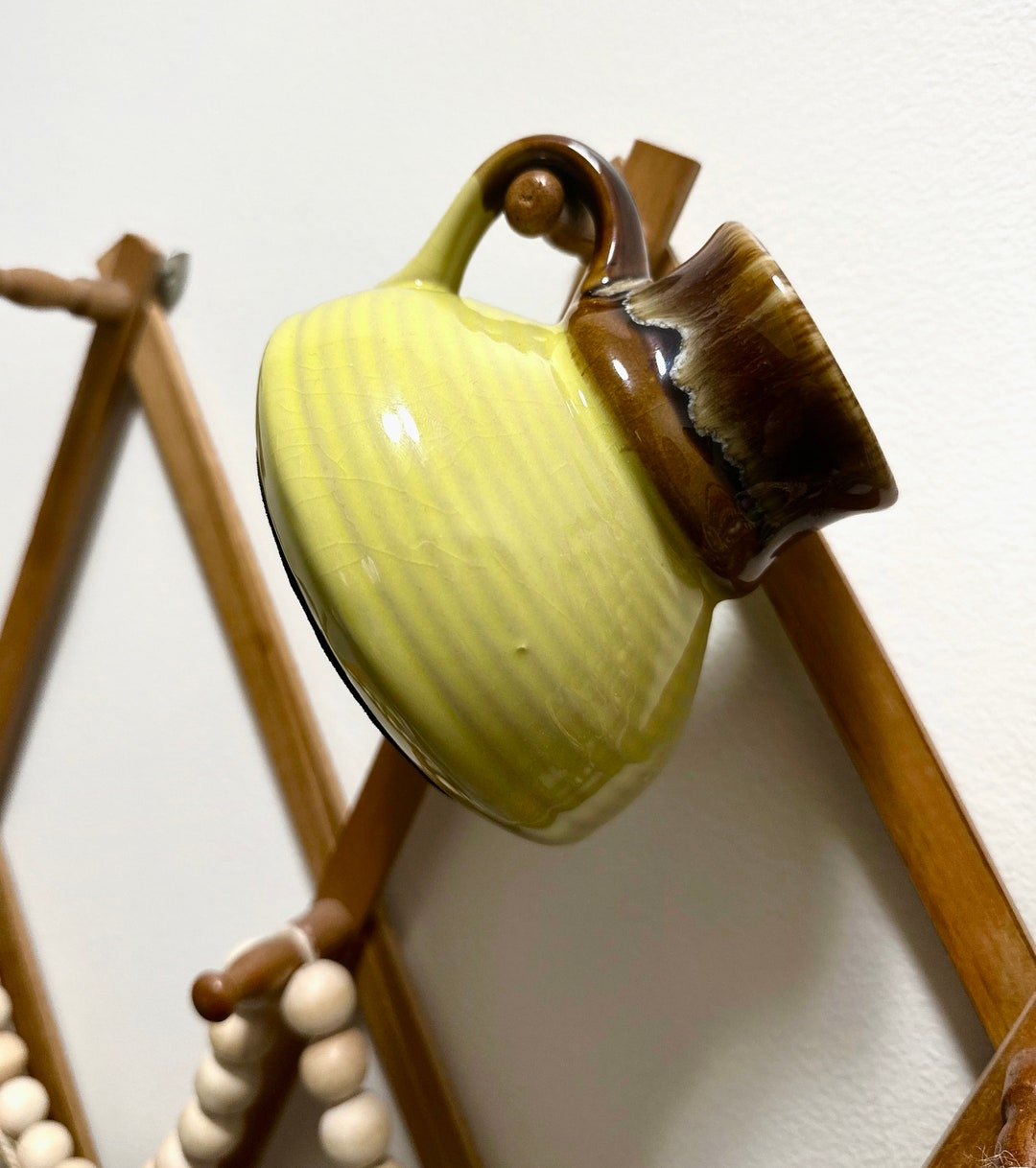 Vintage No Spill Travel Yellow and Brown Drip Glazed Ribbed Pottery Mug ...