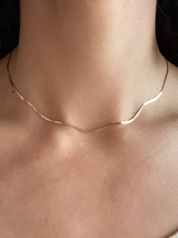 14K Gold Herringbone Chain Bracelet - Gem